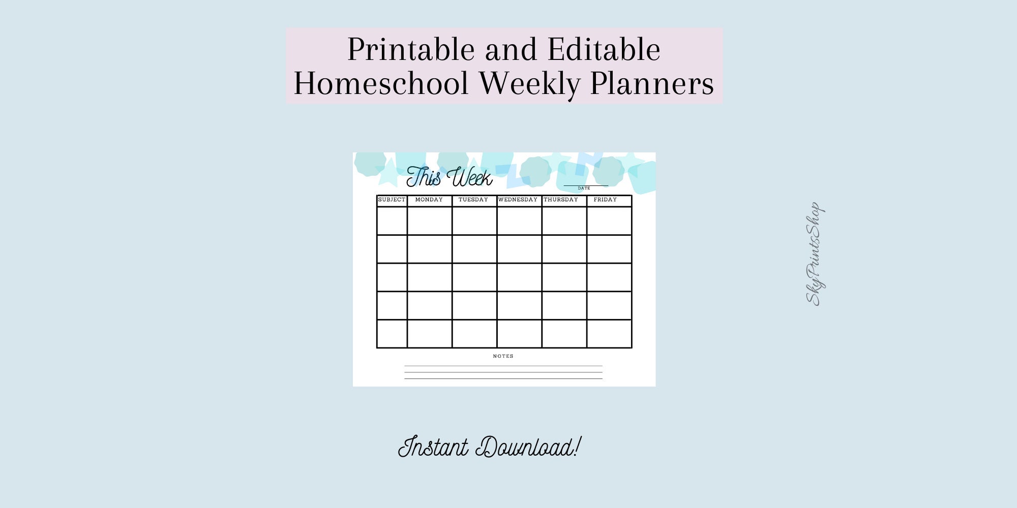 Homeschool Weekly Planner, Printable and Editable, Blue&green Shape ...