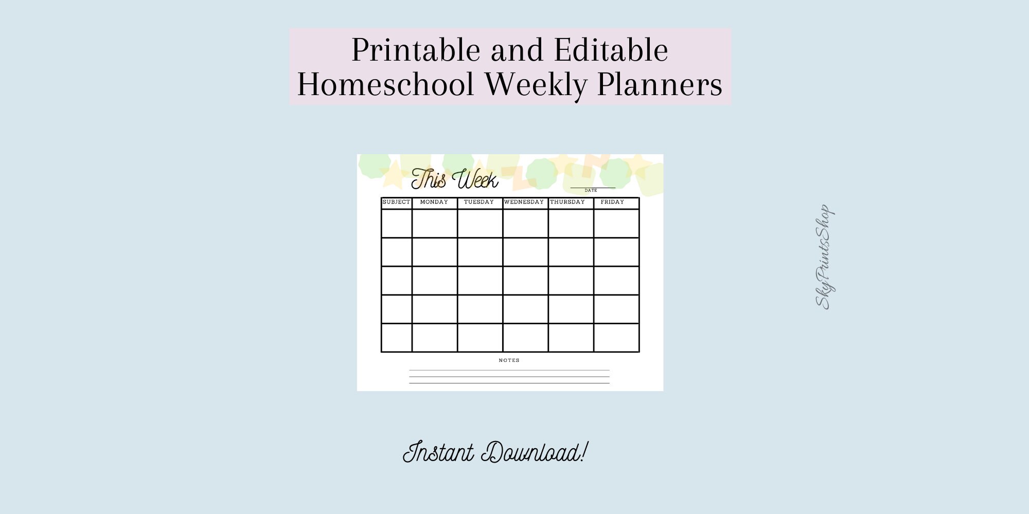 Homeschool Weekly Planner Printable and Editable - Etsy