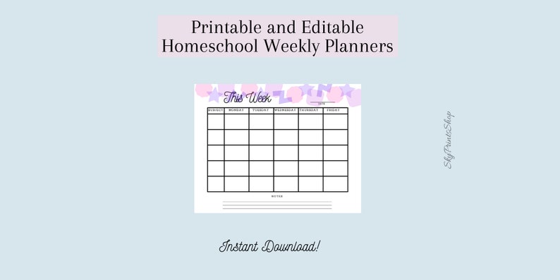 Homeschool Weekly Planner, Printable and Editable, Pink&purple Shape ...