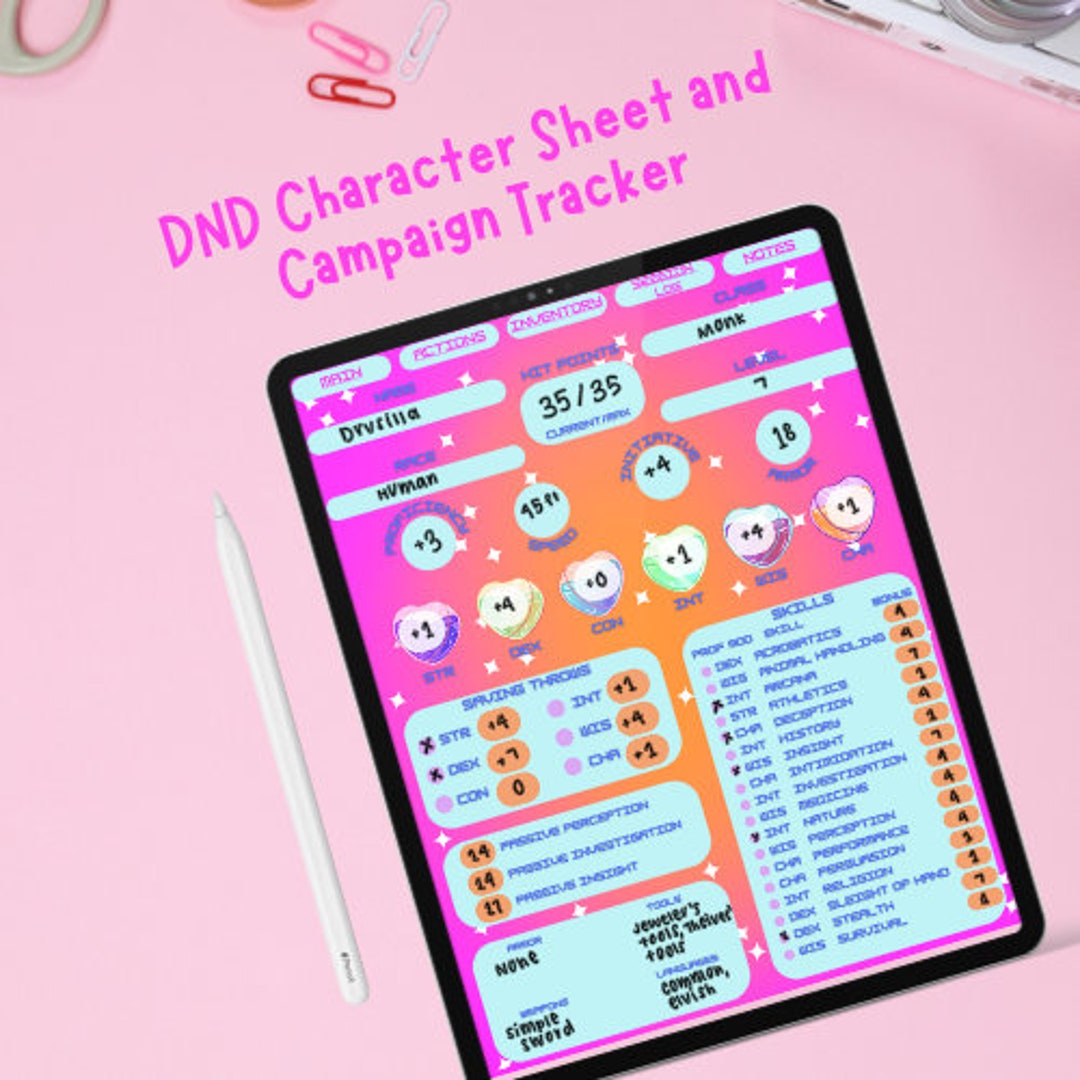 Y2K Heart DND Character Journal | DND Digital Journal for iPad ...