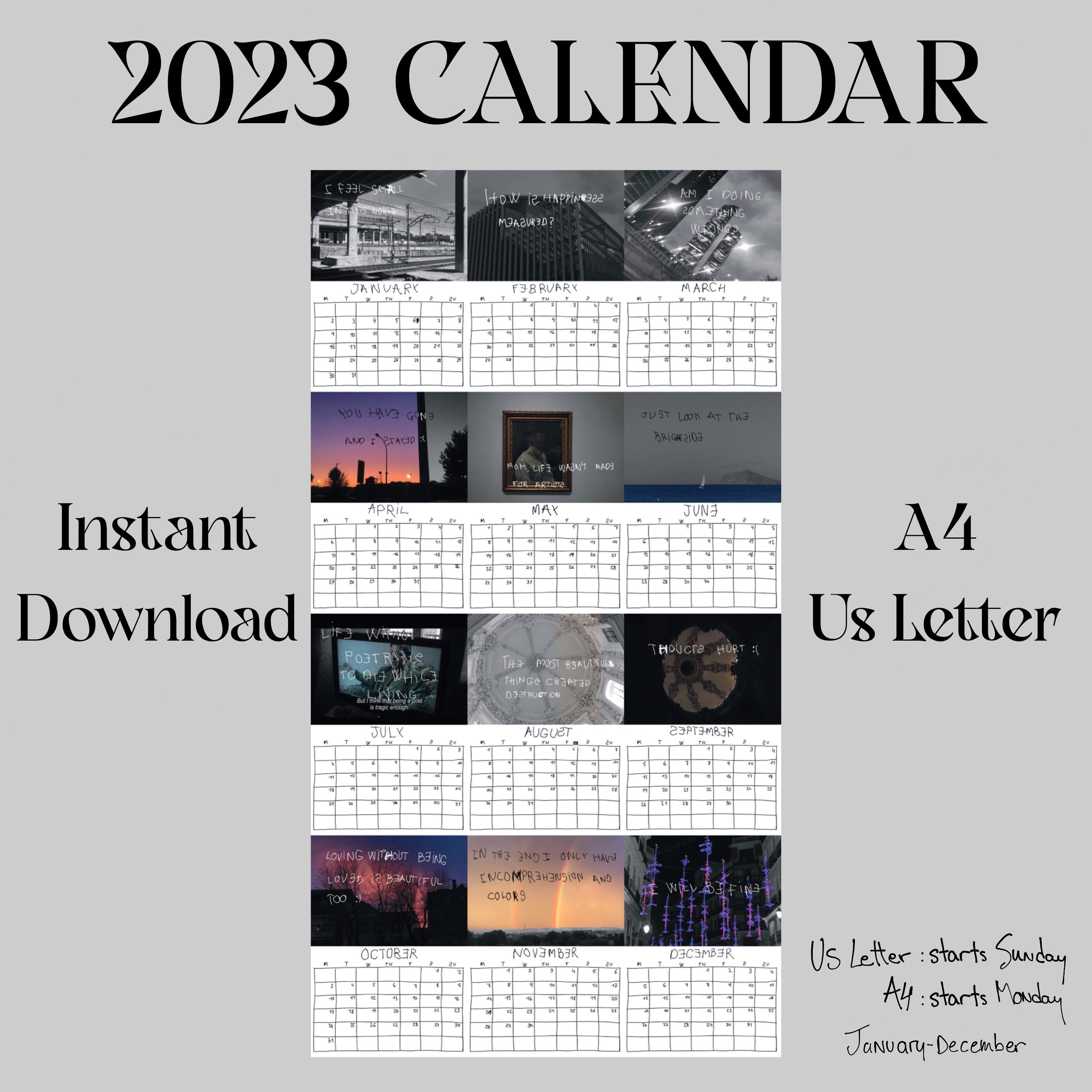 2023 Printable Minimalist Calendar, Monthly Calendar 2023, Printable ...