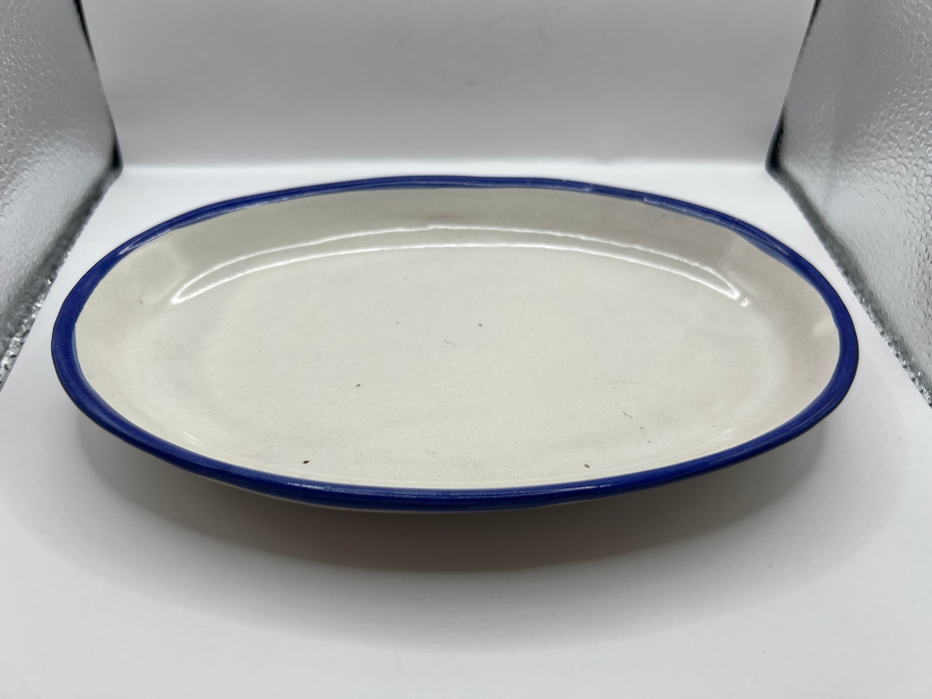 Solimene Vietri Made in Italy Small Oval Dish With Blue Trim - Etsy