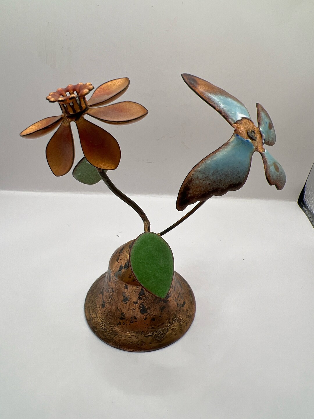 Vintage Bovano of Cheshire Enamel on Copper Bell With Copper Flower and ...