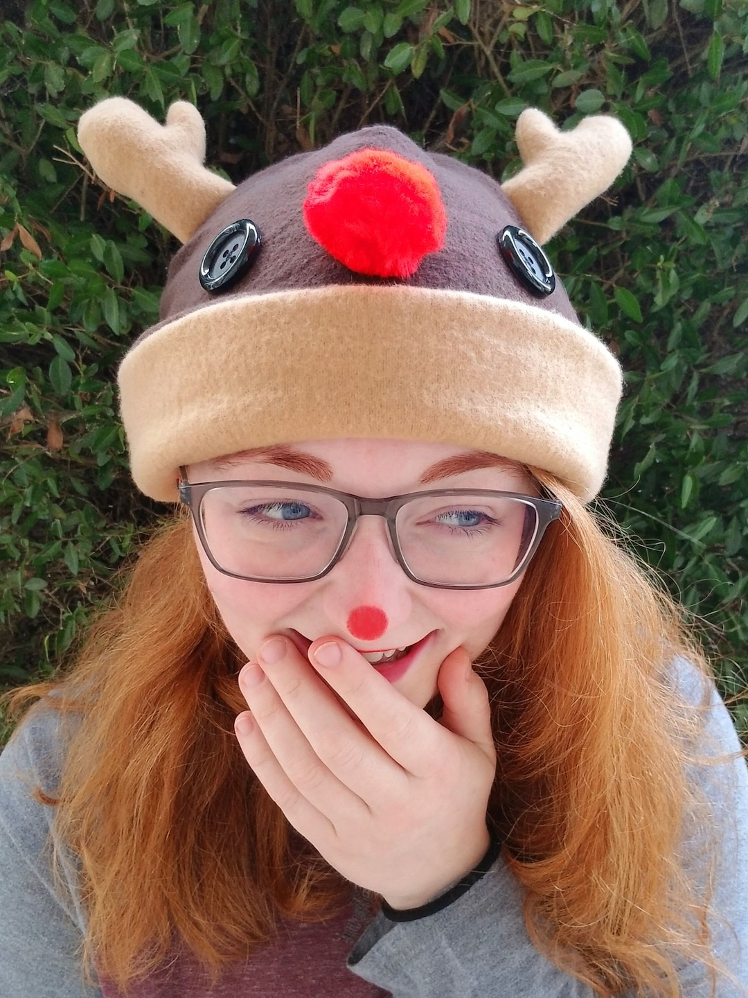 Rudolph Reindeer Fleece Beanie Christmas Hat - Etsy