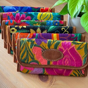 Mexican Wallet Leather Floral Embroidered Button Closure Suede Purse ...