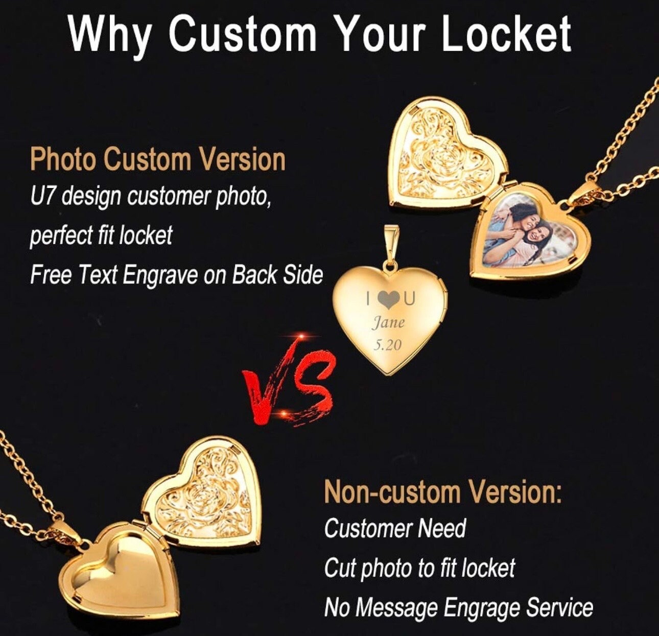 Custom Platinum 18K Gold Photo Locket Necklace (20 Inch) - Etsy
