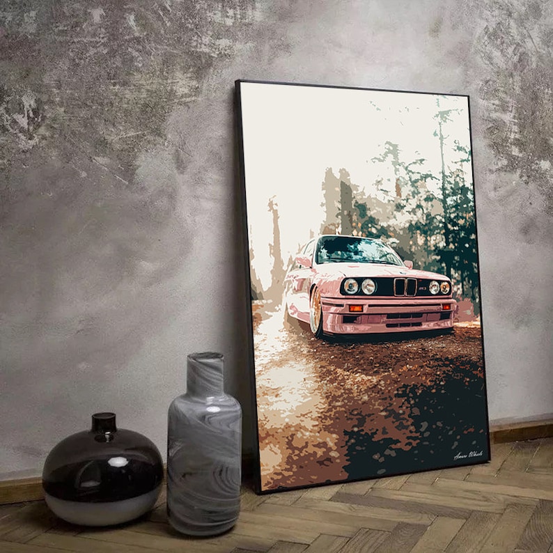 BMW E30 M3 Evolution 2 Car Poster, Wall Print, Illustrations, Car Art ...