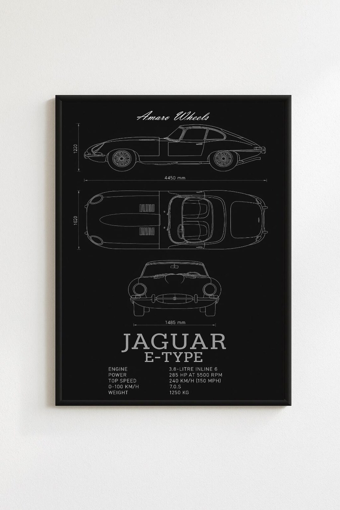 Jaguar E-type - Blueprint - Premium Print, Automotive Wall Art, Old ...