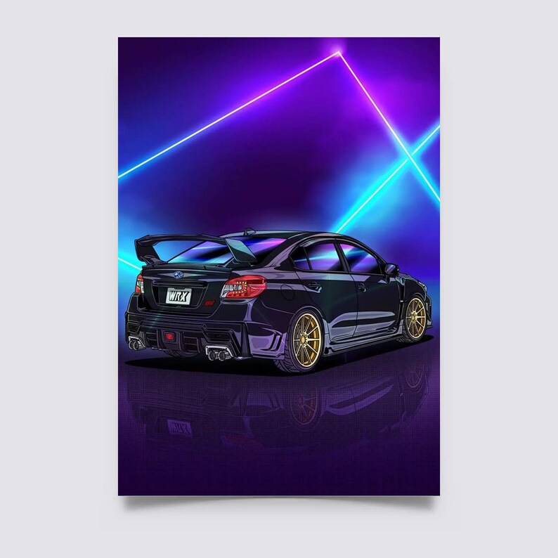 Subaru Impreza WRX STI Neon Light Car Poster, Wall Print, Illustrations ...