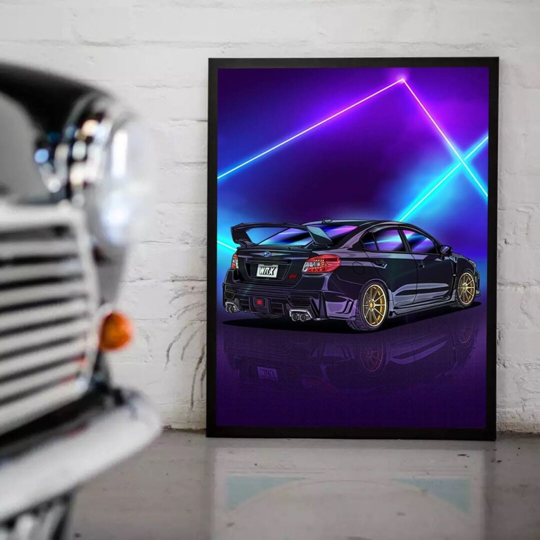 Subaru Impreza WRX STI Neon Light Car Poster, Wall Print, Illustrations ...