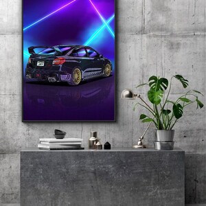 Subaru Impreza WRX STI Neon Light Car Poster, Wall Print, Illustrations ...