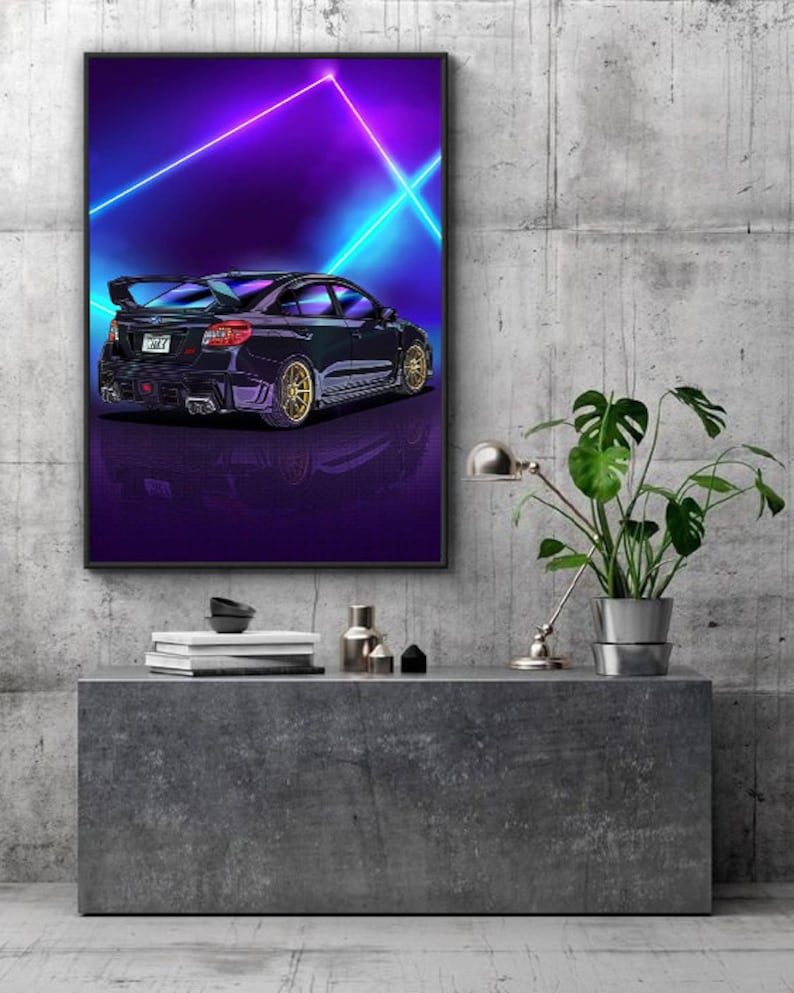 Subaru Impreza WRX STI Neon Light Car Poster, Wall Print, Illustrations ...