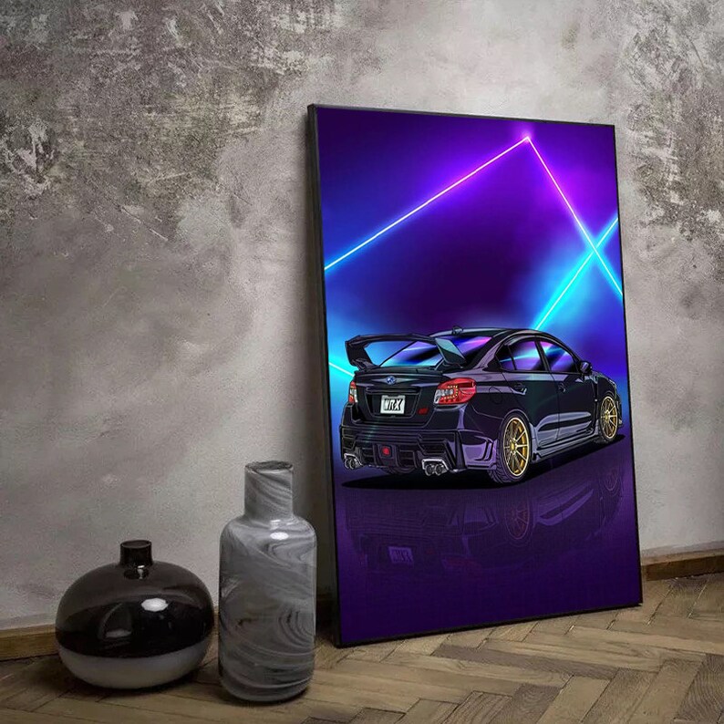 Subaru Impreza WRX STI Neon Light Car Poster, Wall Print, Illustrations ...