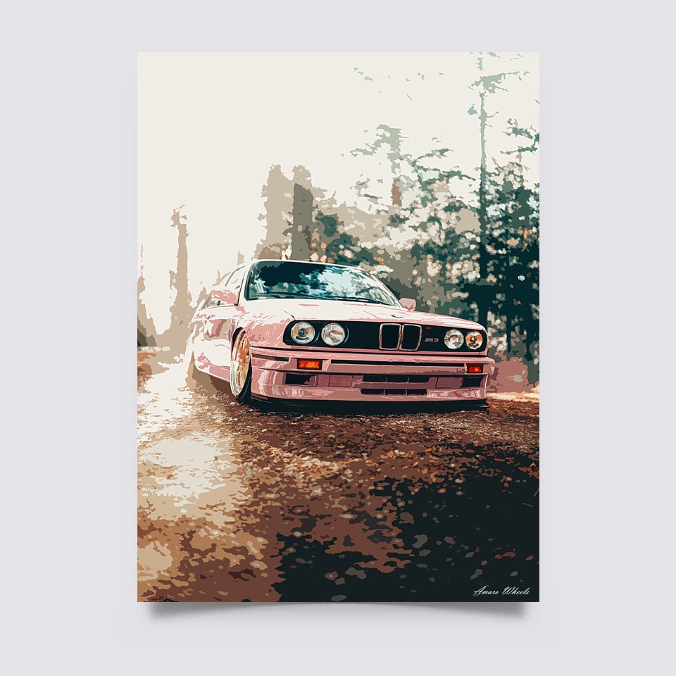 BMW E30 M3 Evolution 2 Car Poster, Wall Print, Illustrations, Car Art ...