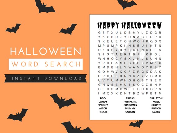 Halloween Word Search Puzzle Game Printable Halloween Word - Etsy