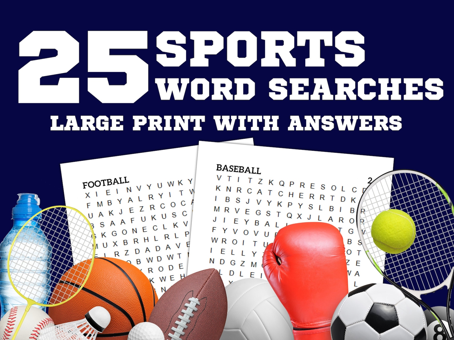 25 SPORTS WORD SEARCHES: Large Print Word Search Puzzles - Sports ...