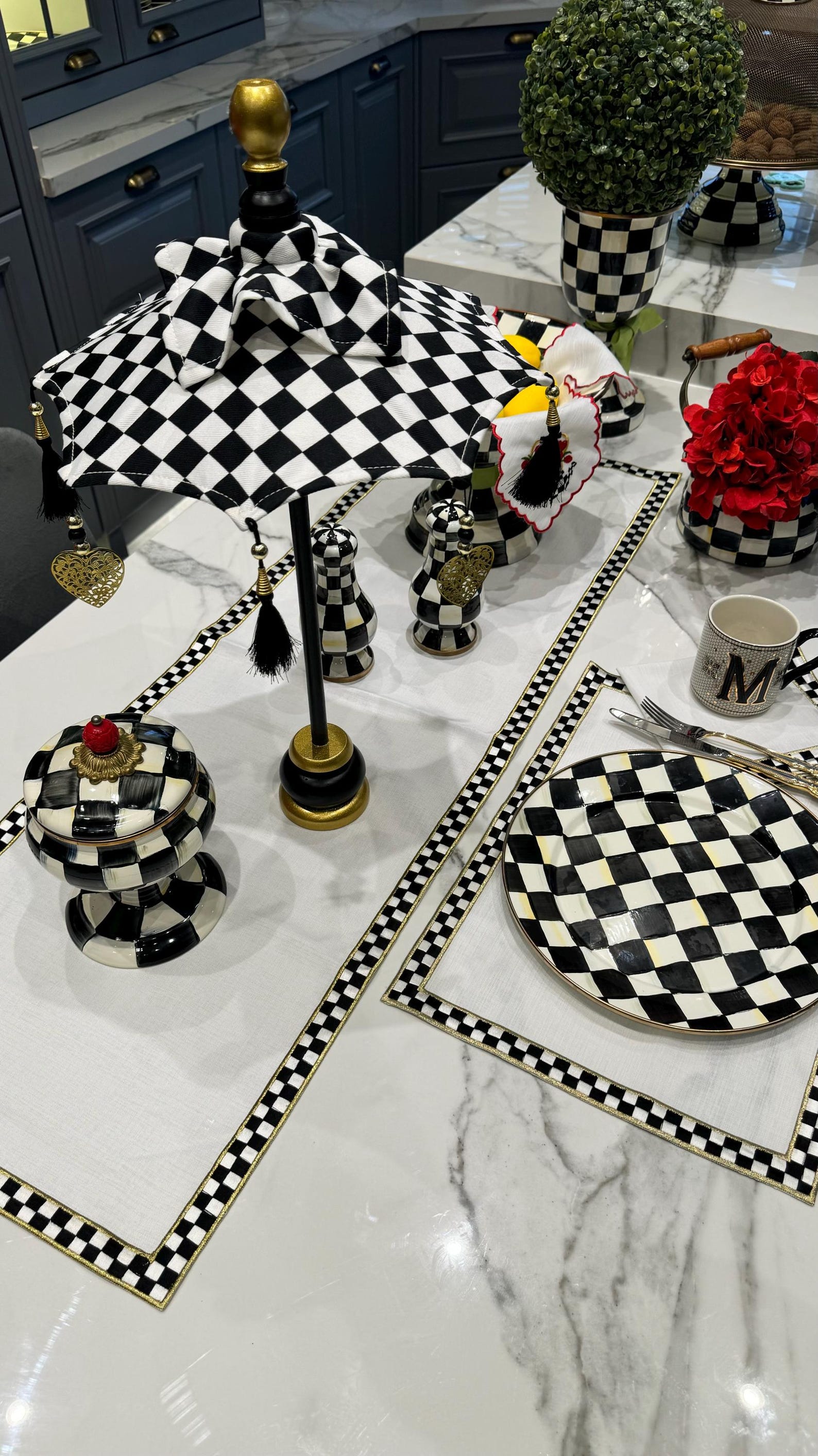 Black and White Checkered Placement Set for 4,6,8- Devorative Checker ...