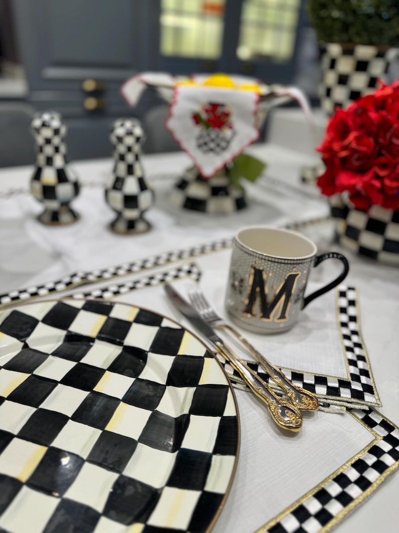 Black and White Checkered Placement Set for 4,6,8- Devorative Checker ...