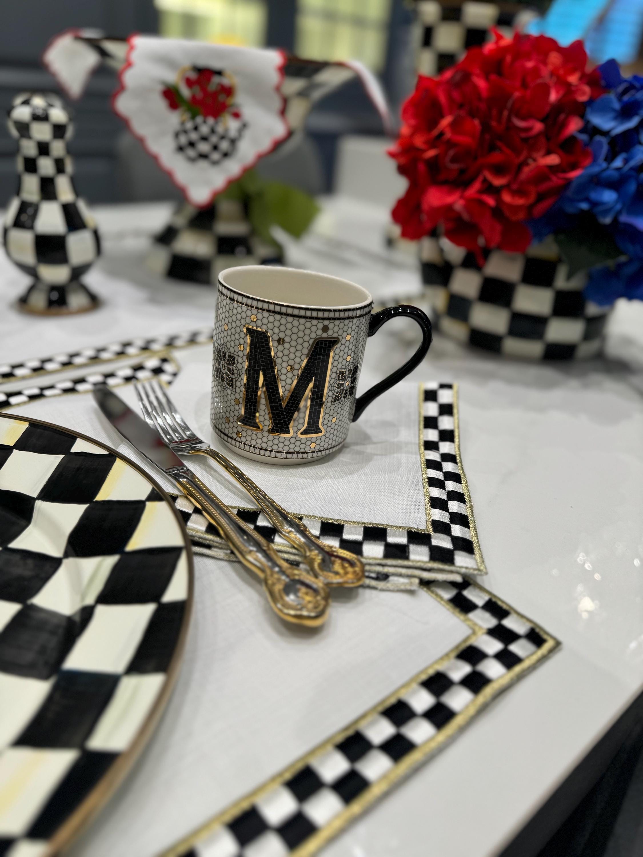 Black and White Checkered Placement Set for 4,6,8 Devorative Checker ...