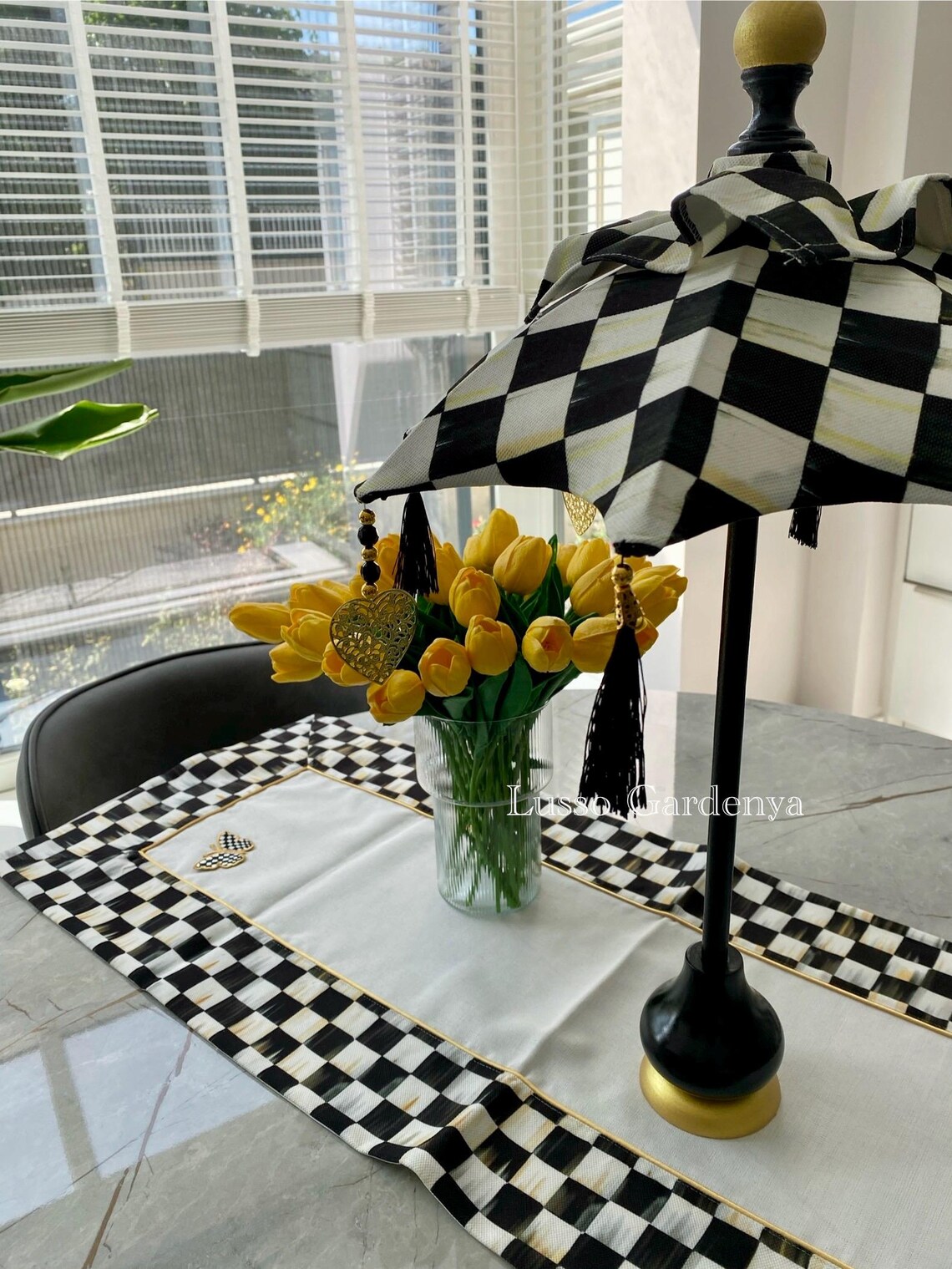 Luxury Checkered Table Runner – Black & White Mackenzie-inspired Modern ...