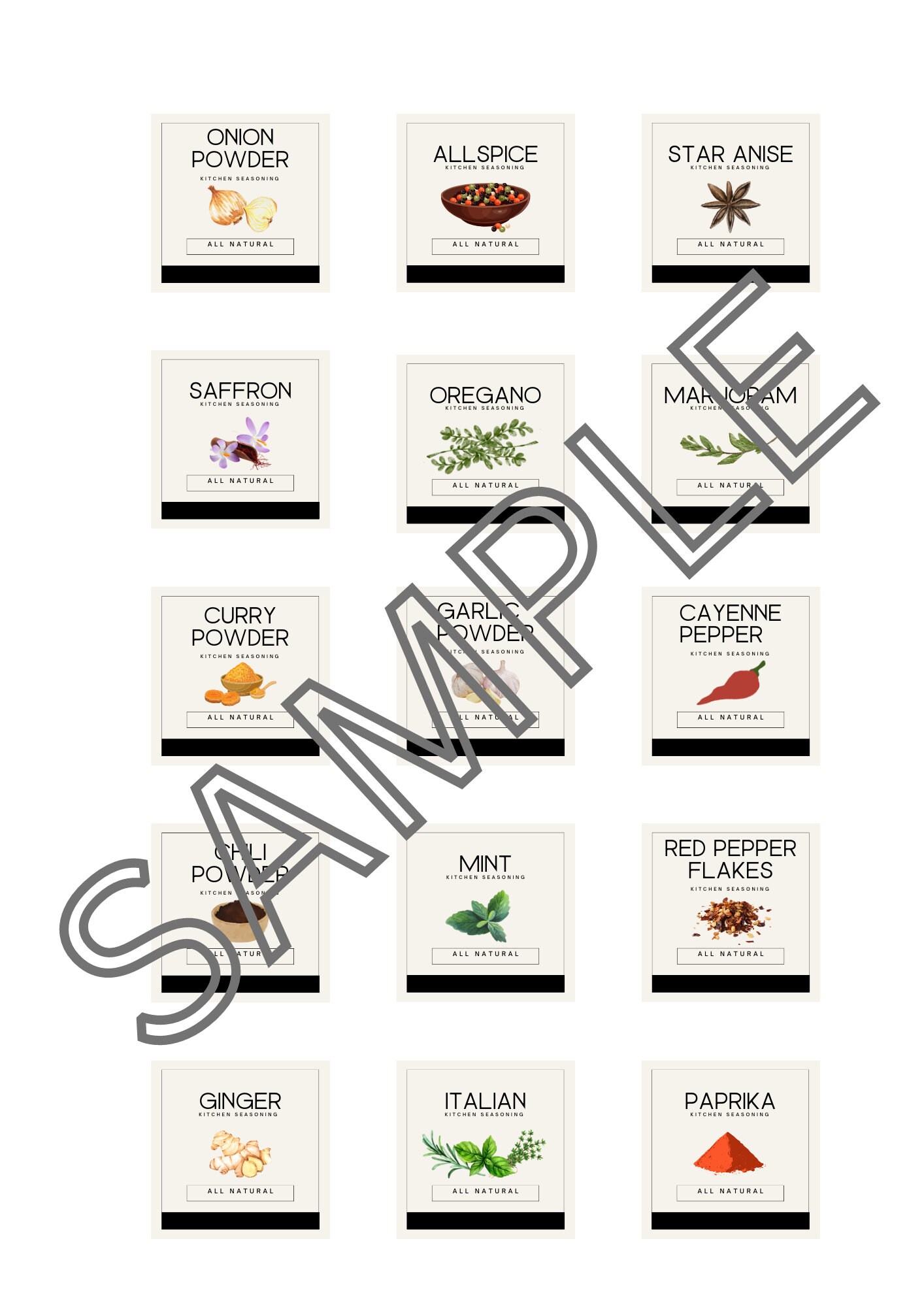 30 Minimalist Printable Spice Labels INSTANT DOWNLOAD Kitchen Labels ...
