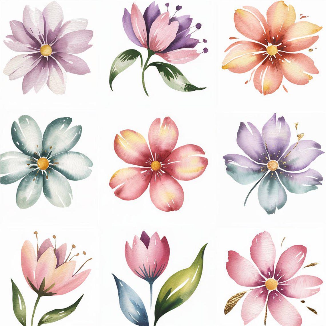 Best 8 Abstract Watercolor Flower Clipart,pink & Gold Floral PNG ...
