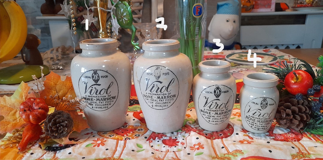 Edwardian Cream Earthernware Virol Bone-marrow Food Jars Diffrent Sizes ...