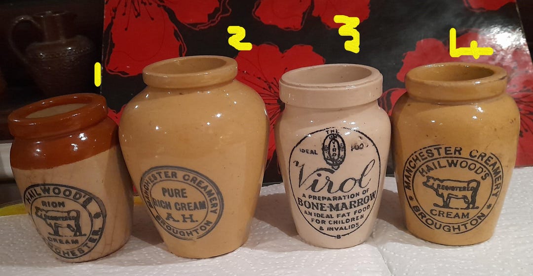 Mixed Edwardian Earthenware Cream Pots With Pictorial and Writing and ...