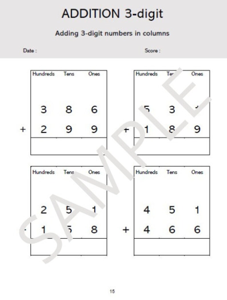 Math Workbook worksheets Printable : Grade 3 - Etsy Australia