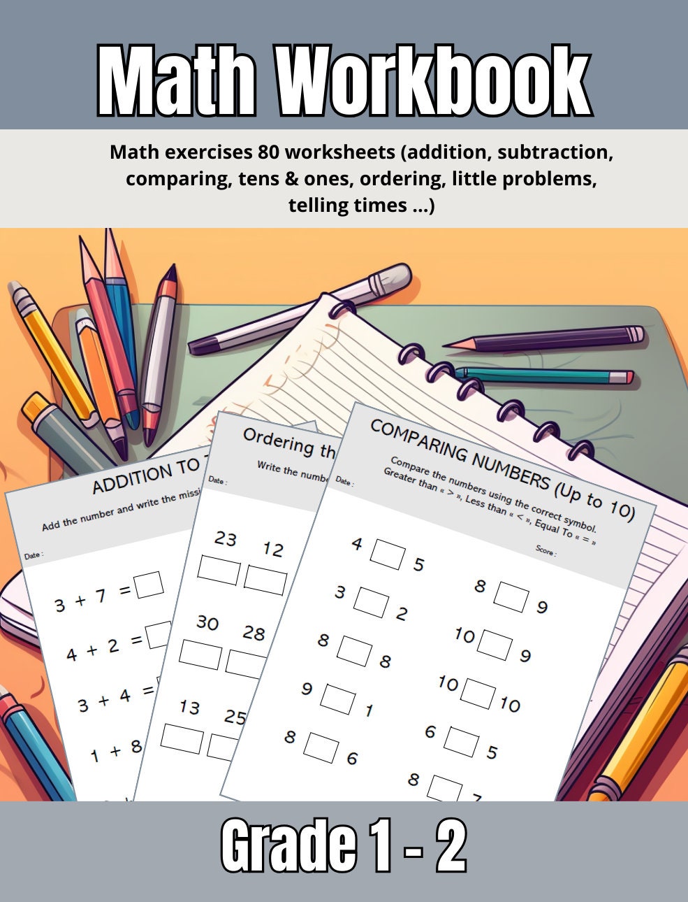 Math Workbook worksheets Printable : Grade 1 2 - Etsy