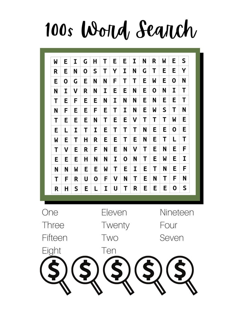 100 DOLLAR WORD SEARCH! - Etsy
