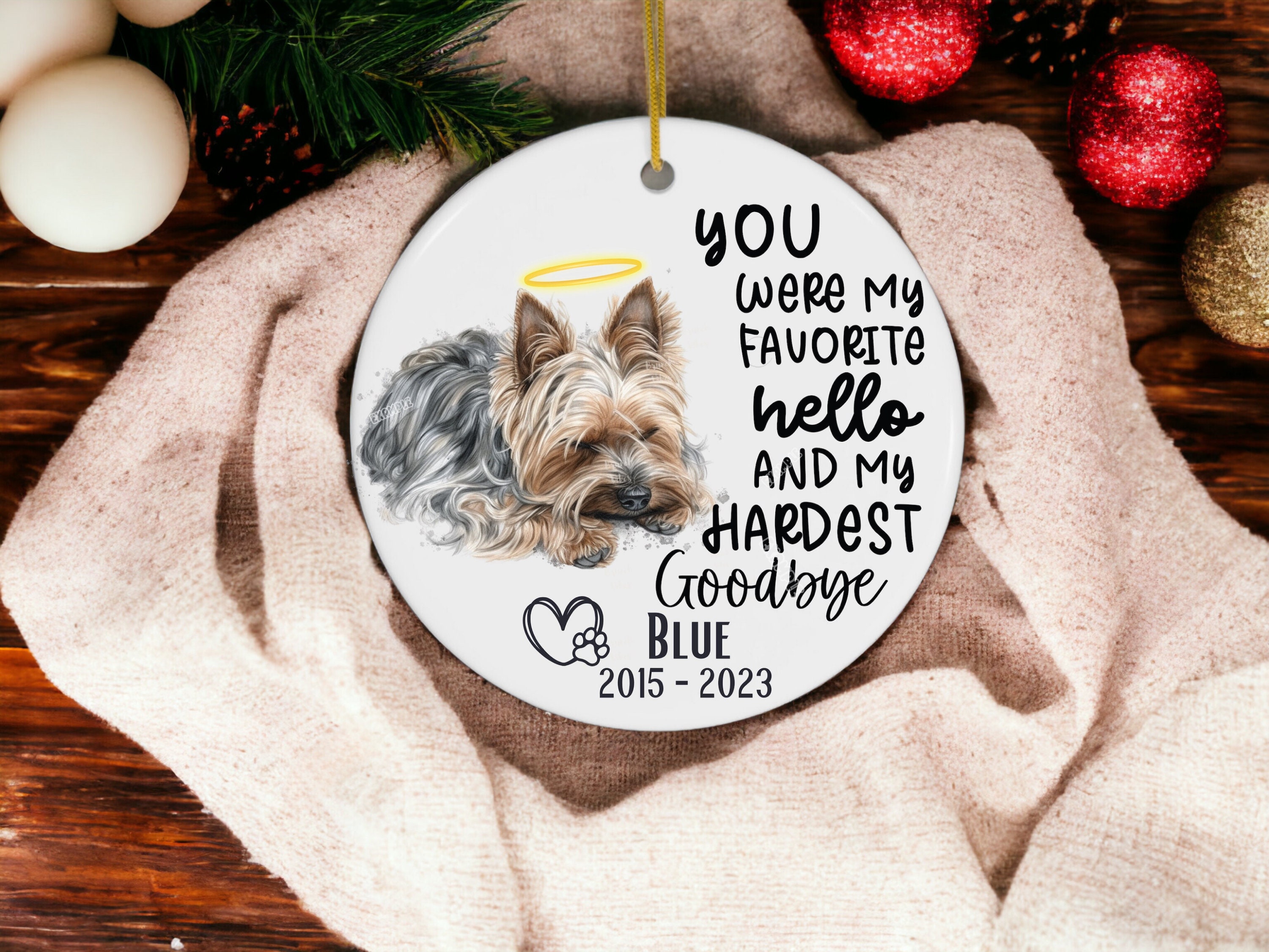 Yorkie Memorial Ornament Personalized Pet Loss Sympathy Christmas Gift ...