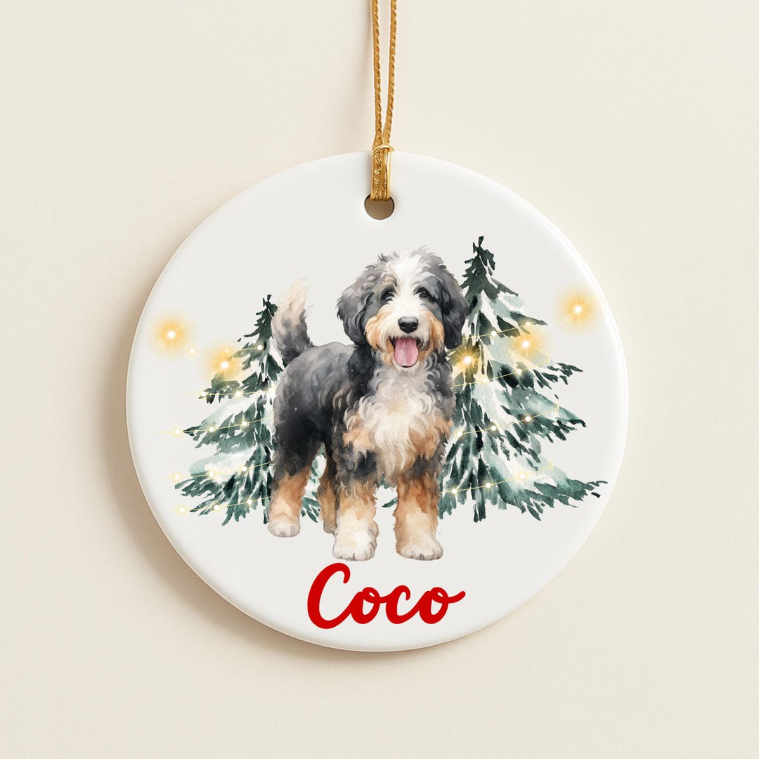 Bernedoodle Ornament Christmas Gift Doodle Black and White Personalized ...