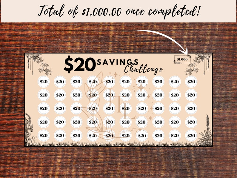 20-dollars Savings Challenges Trackers Budget Planner Digital - Etsy