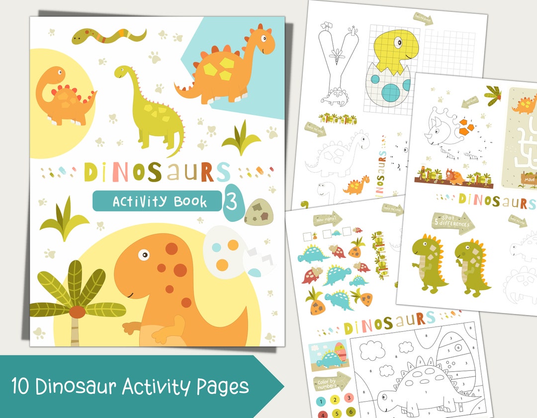 DINOSAUR Activity Book, 10 Printable Kids Activity Pages, Home School ...