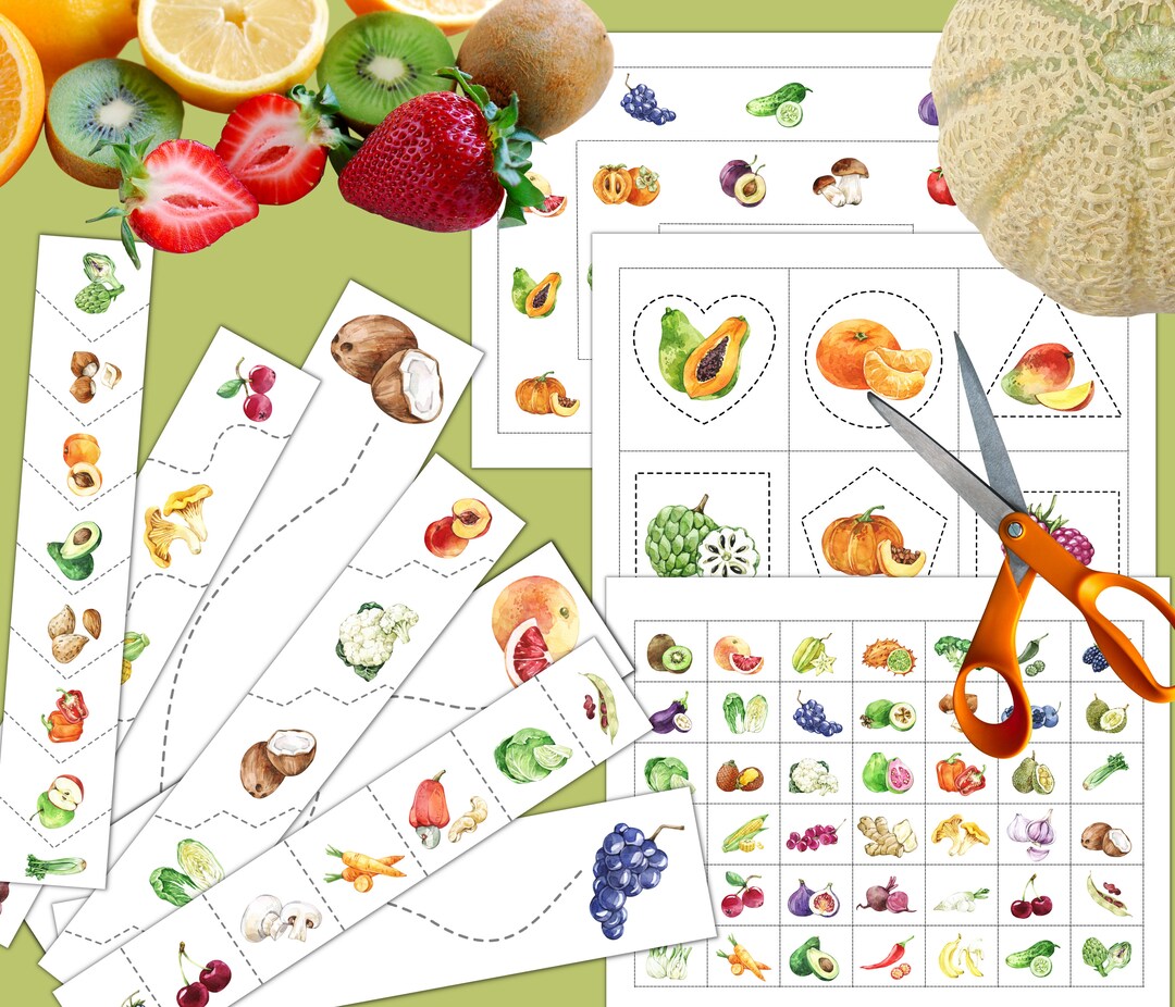 FRUIT/VEGETABLES Cutting Strips, Scissor Practice, Preschool Printable ...