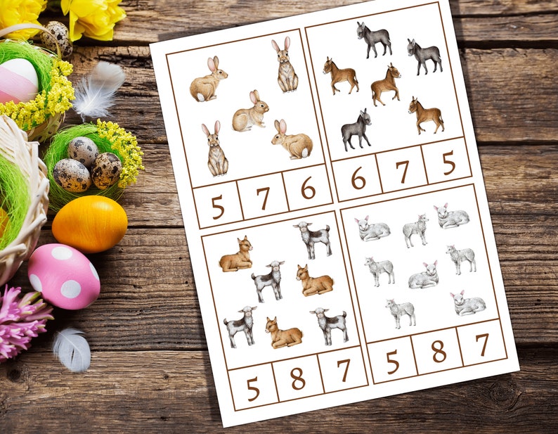 FARM BABY ANIMALS Count and Clip Cards, 1 to 12 Counting, Spring ...