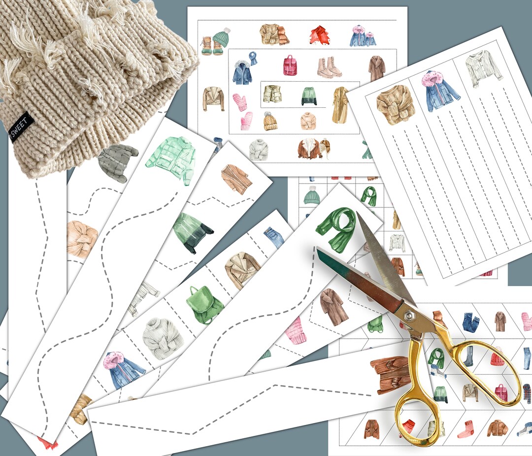 WINTER CLOTHES Cutting Stripes, Scissor Practice, Preschool Printable ...