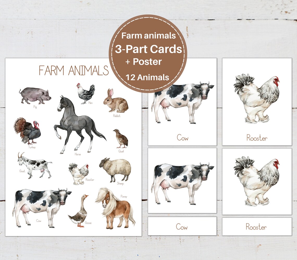 Farm Animals Activities, Poster, 3-part Cards, Puzzles, Pattern Match ...