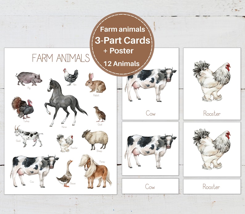 Farm Animals Activities, Poster, 3-part Cards, Puzzles, Pattern Match ...