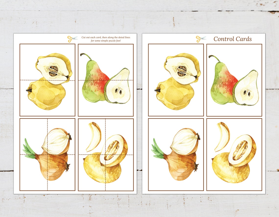 FRUIT and VEGETABLES Matching Card Game, Simple Puzzles, Toddler ...