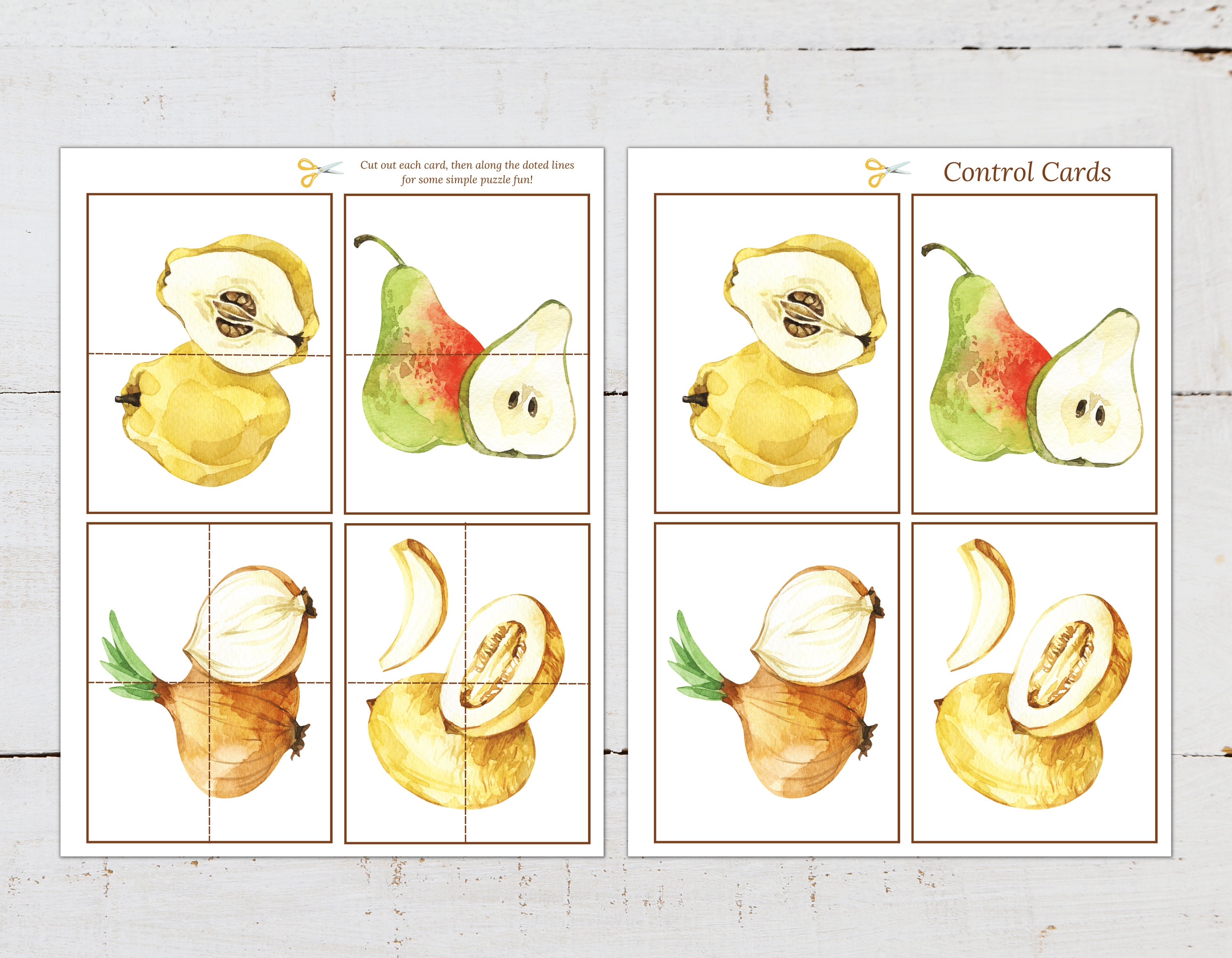 FRUIT and VEGETABLES Matching Card Game, Simple Puzzles, Toddler ...