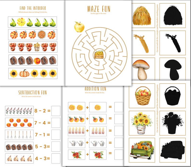 AUTUMN HARVEST Pre-k and K Activity Pack, Homeschool, Digital, Instant ...