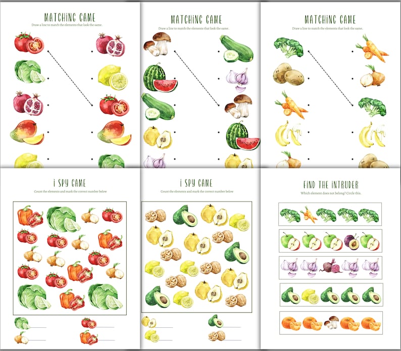 FRUIT & VEGGIES Pre-k and K Activity Pack, Homeschool, Digital, Instant ...