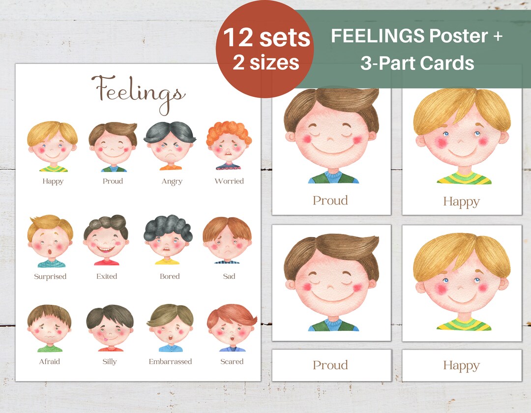 FEELINGS Mini Poster + 3-part Cards, 2 Card Sizes, Homeschool ...