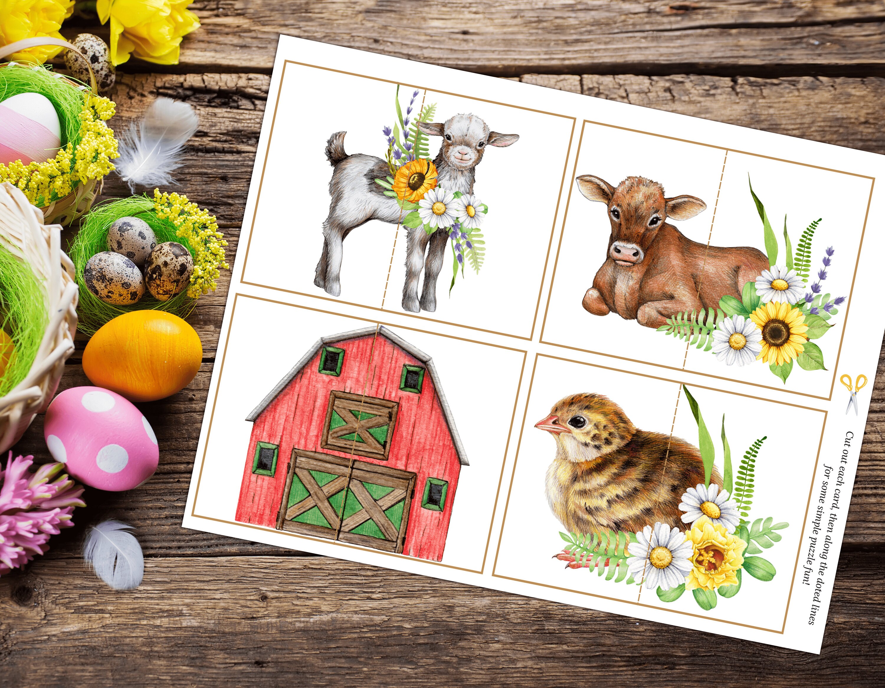 SPRING Farm Animals Simple Puzzles, Printable, Preschool Activity, Kids ...