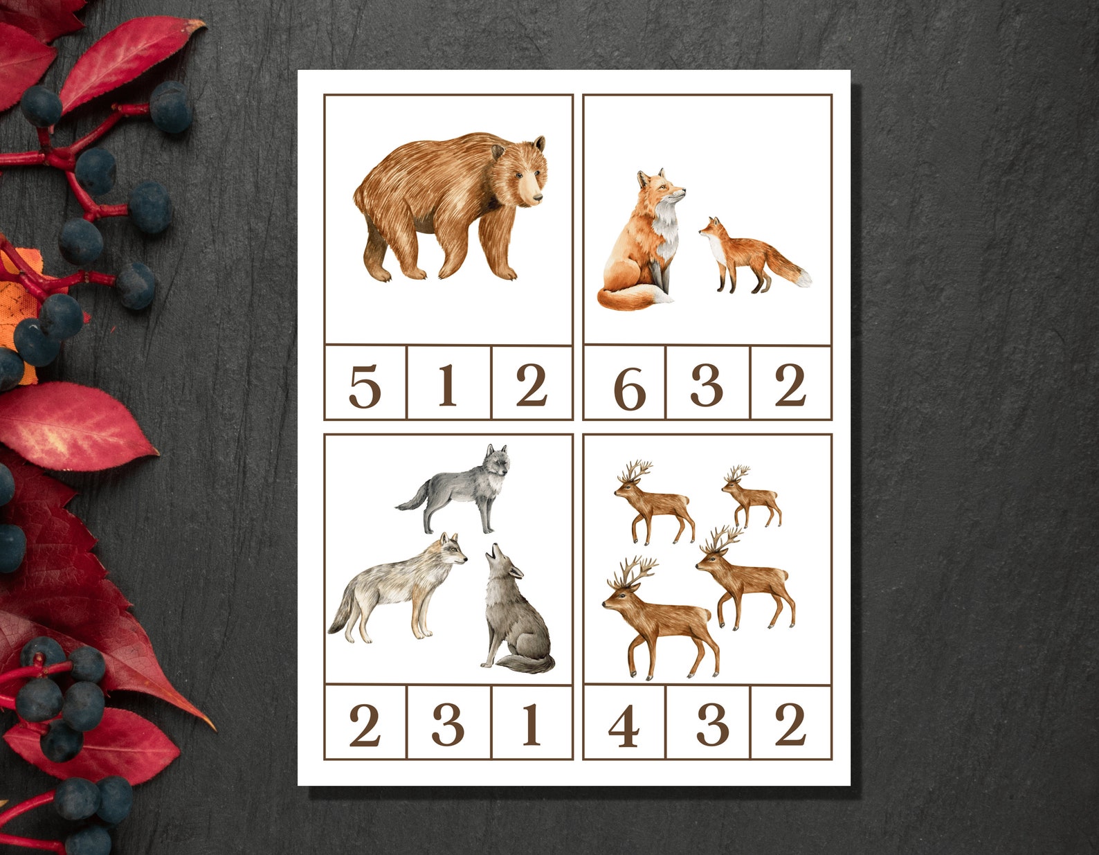 FOREST ANIMALS Count and Clip Cards, 1 to 10 Counting, Forest Animals ...