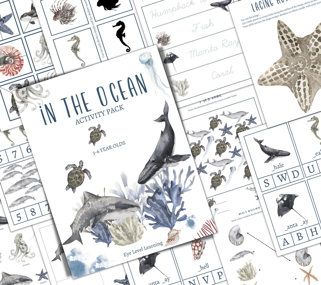 OCEAN Animals Pre-k and K Activity Pack, Homeschool, Digital, INSTANT ...