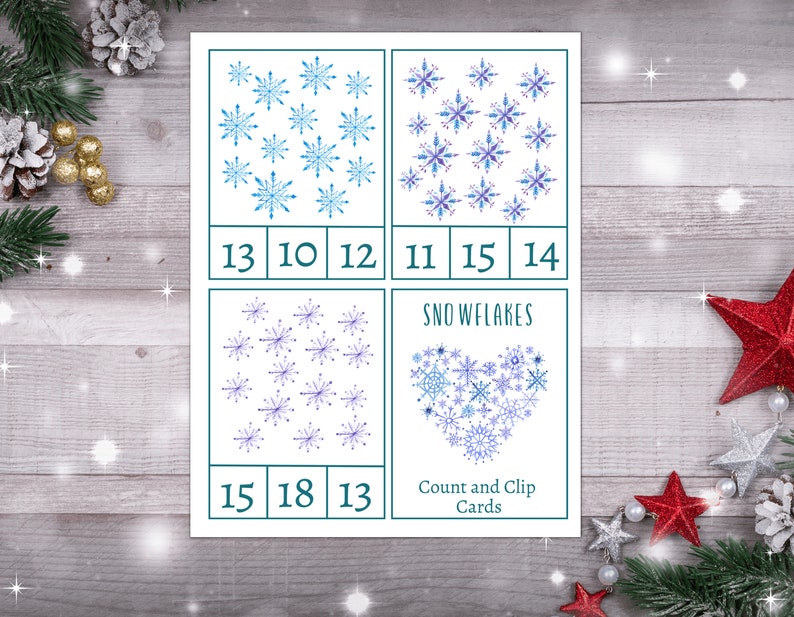 SNOWFLAKES Count and Clip Cards, 1 to 20 Counting, Winter Activities ...