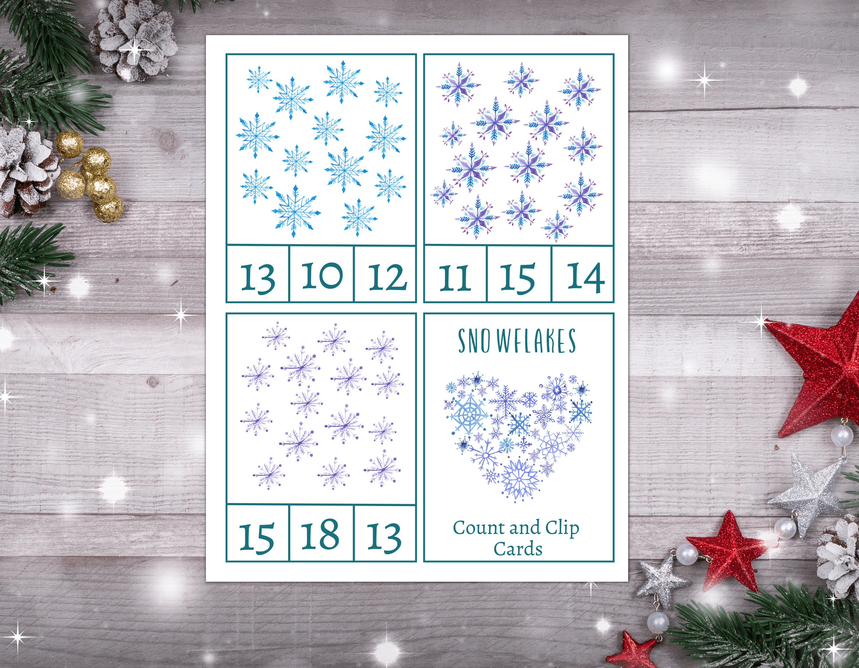 SNOWFLAKES Count and Clip Cards, 1 to 20 Counting, Winter Activities ...